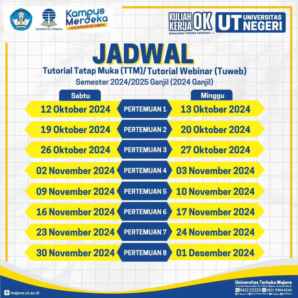 Jadwal TTM dan Tuweb UT Majene - Universitas Terbuka Majene